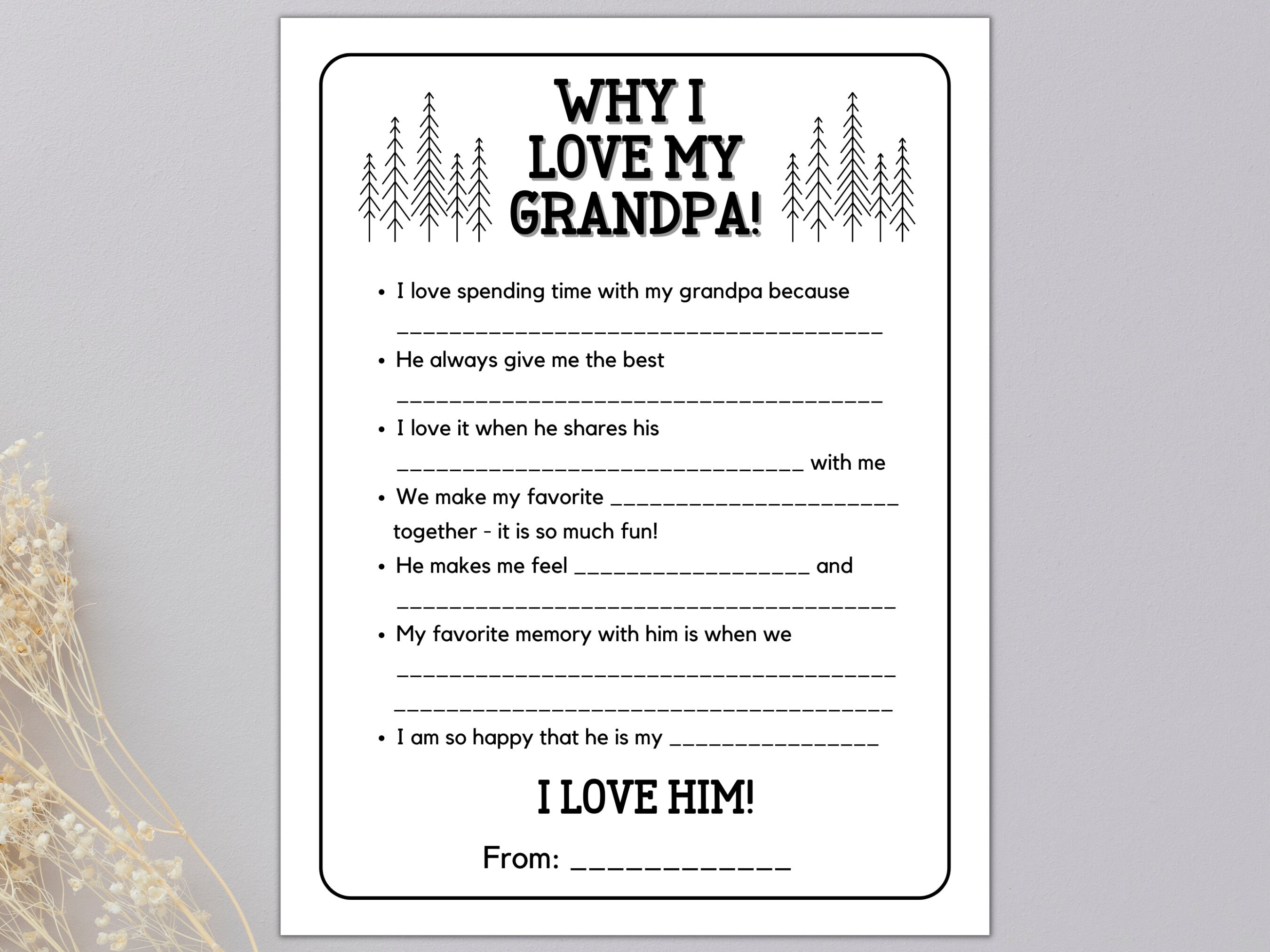 Custom Printable Grandad Gift Fill-in the Blanks Activity for Kids Why ...