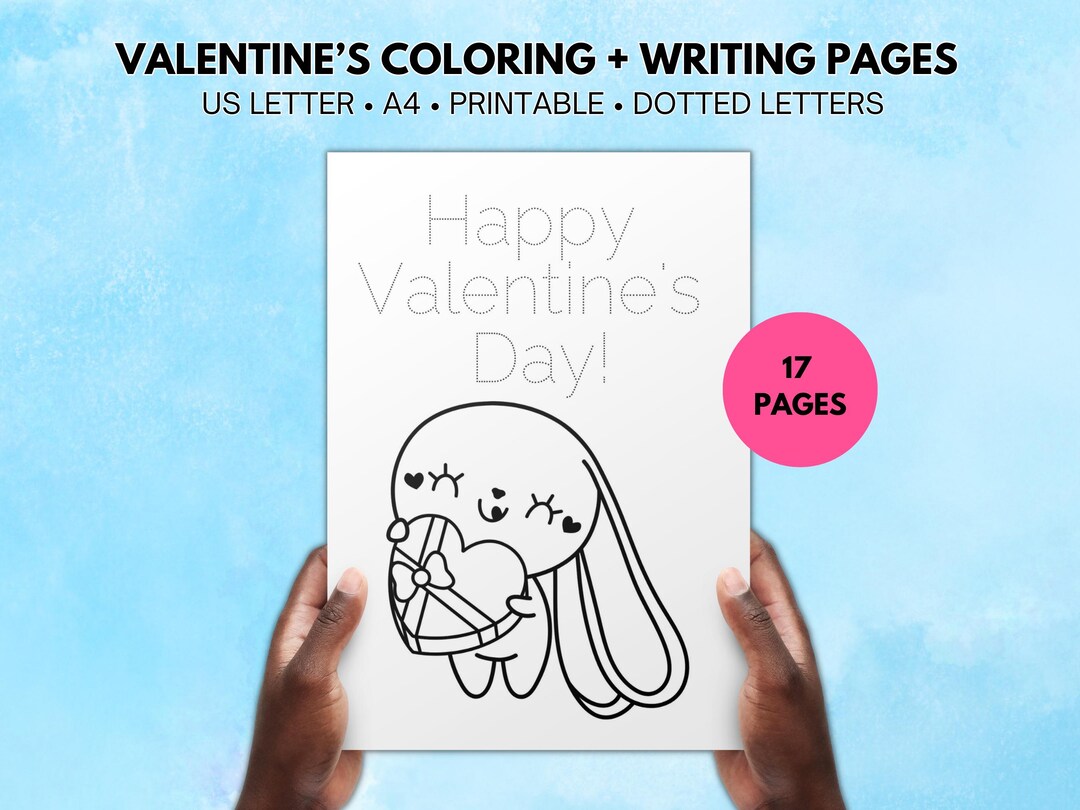 Valentine's Day Coloring + Spelling Pages Kawaii Animals | Kindergarten ...