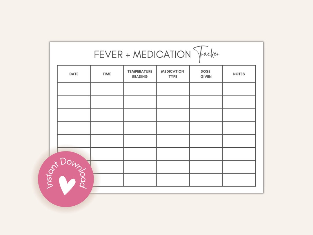 Minimalist Medicine Tracker Medication Log Fever Log Temperature ...