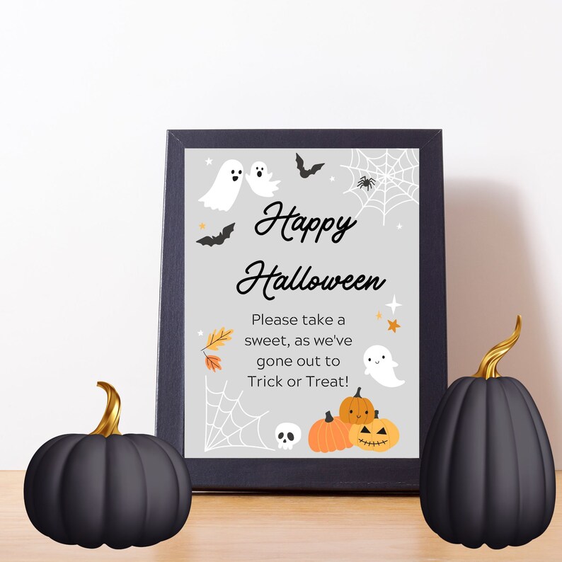 Cute Printable Halloween Sign in Grey | Happy Halloween | Candy Bowl ...