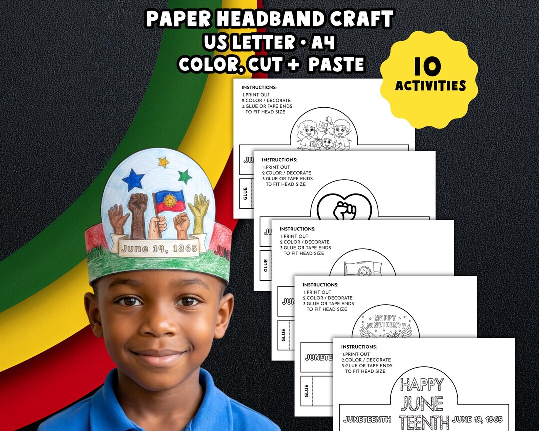 Juneteenth Paper Crown Coloring Craft, Juneteenth Party, Jubilee Day ...