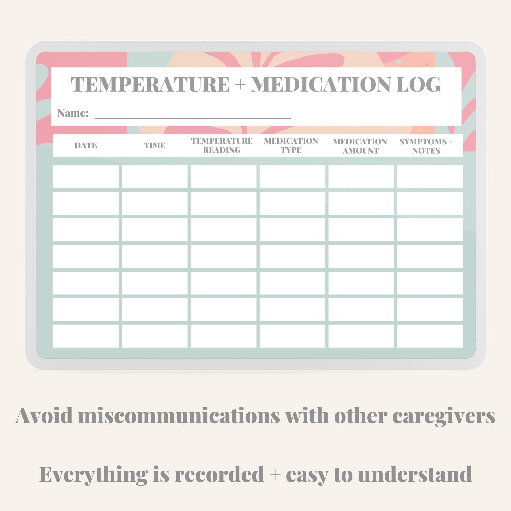 Medication Log for Kids Fever Log Temperature Log Medication Record ...