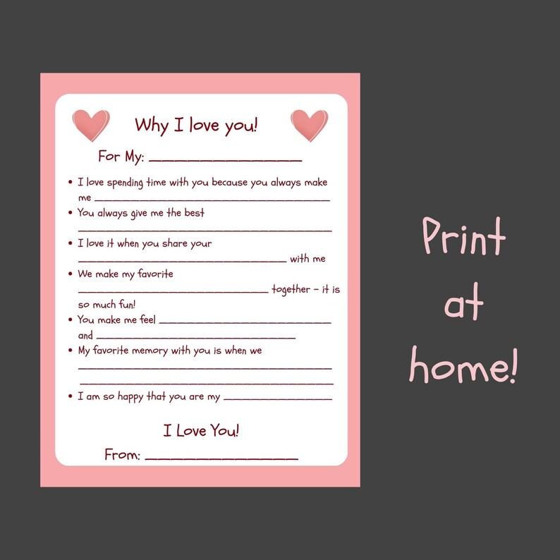 Why I Love You | Fill-in the Blanks Activity for Kids | Gift for ...