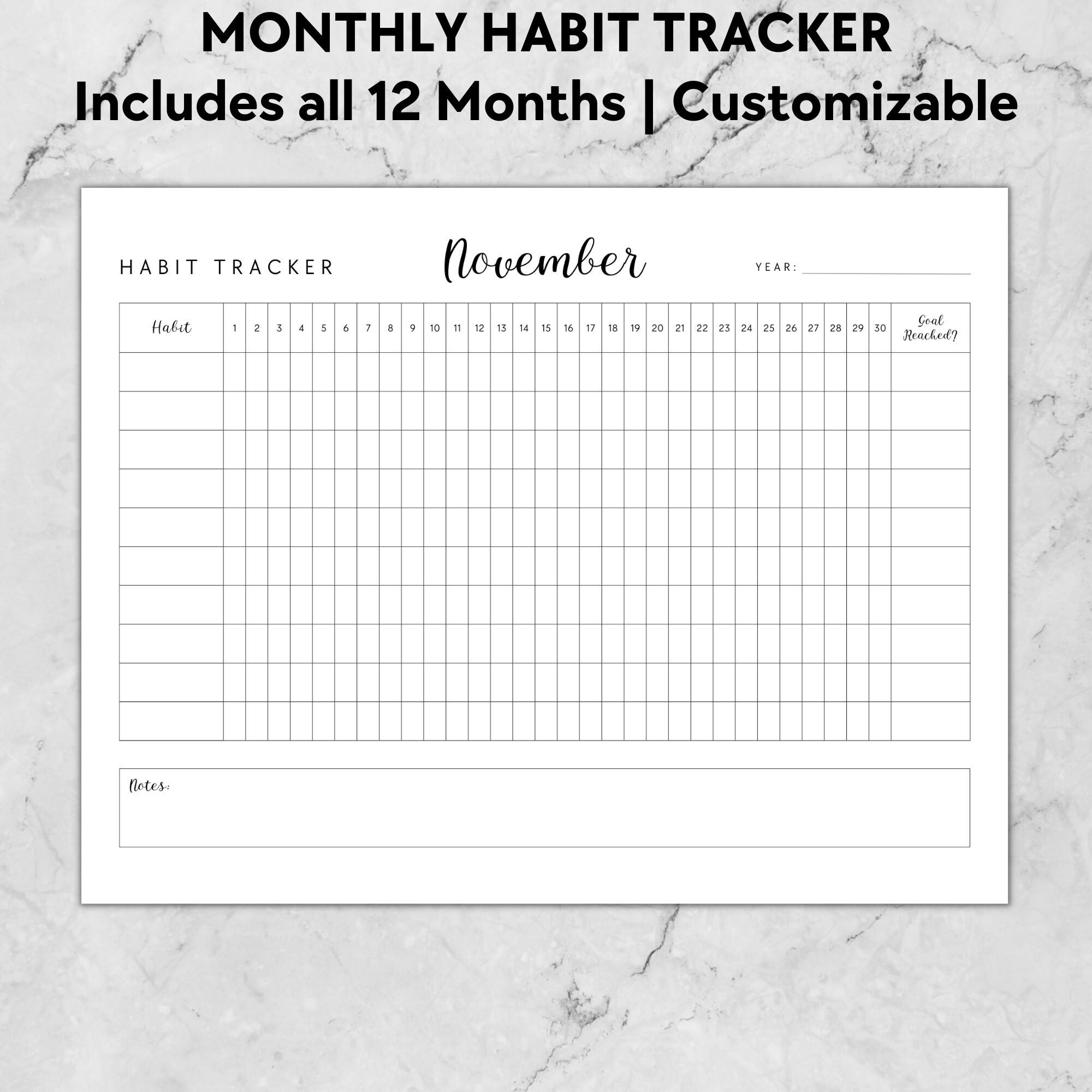 Minimalist Monthly Habit Tracker Printable Self Care Habit Tracker ...