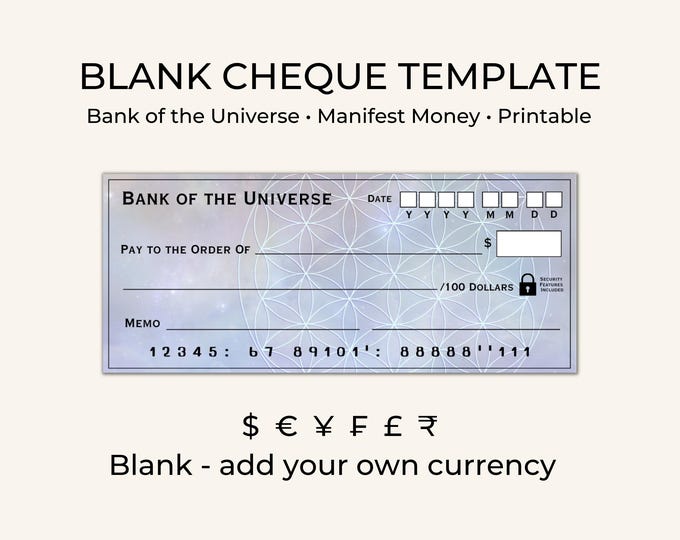 Bank of the Universe Cheque Template Manifestation Cheque Vision Board ...