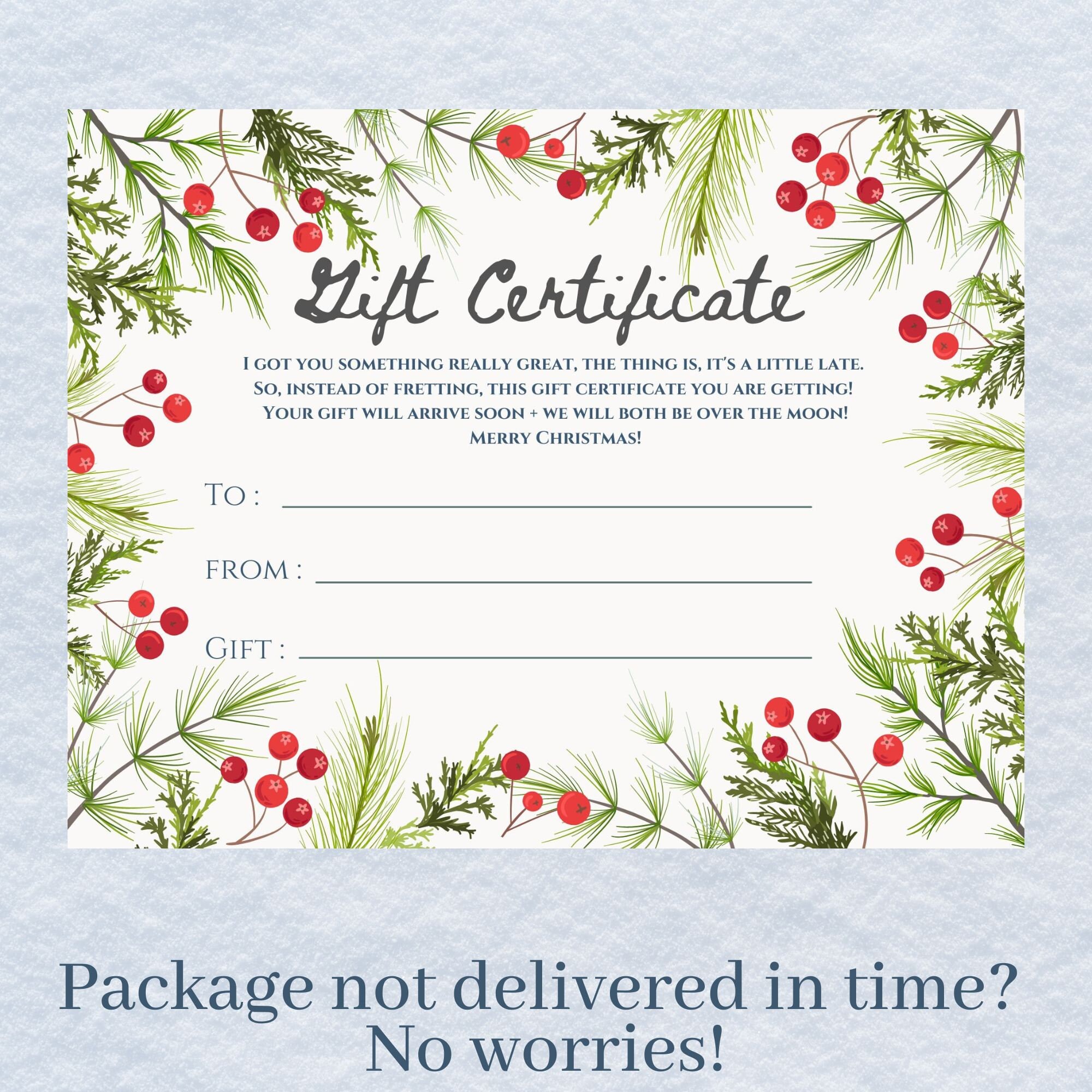 Minimalist Printable Gift Certificate With Poem Custom Gift Certificate Holidays Personalized ...