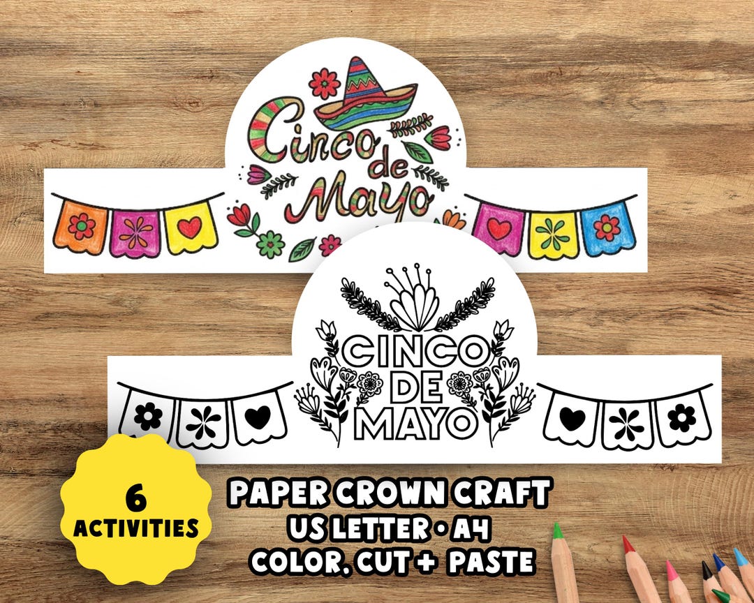 Cinco De Mayo Paper Hat Coloring Craft: Kids Headband Crown Activity ...