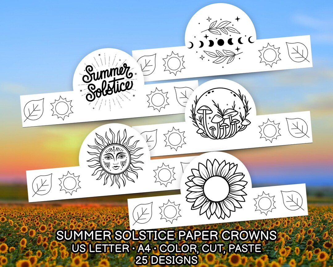 Summer Solstice Party Paper Crown Coloring Craft, Midsummer Activity ...