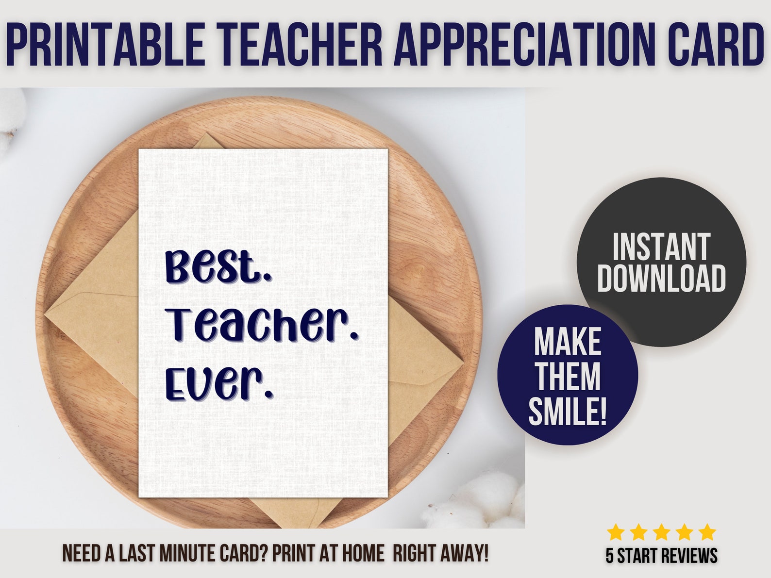 Printable Teacher Appreciation Card Best Teacher Ever Teacher Thank You ...