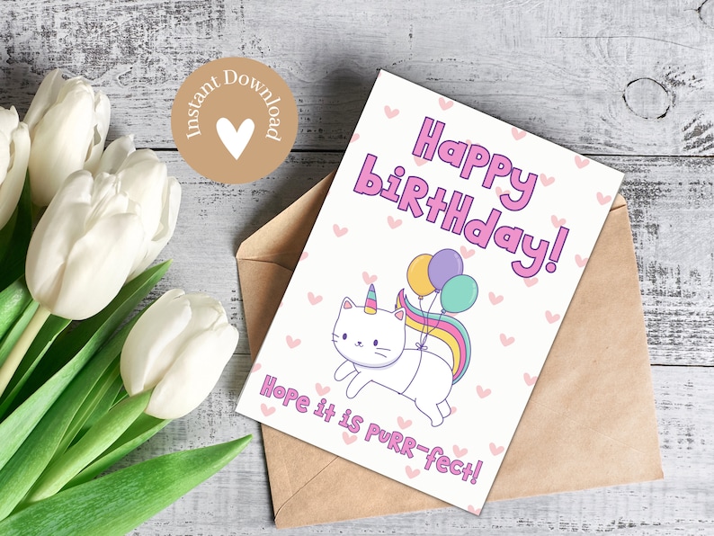 Printable Caticorn Birthday Card Kittycorn Card Cat Unicorn - Etsy