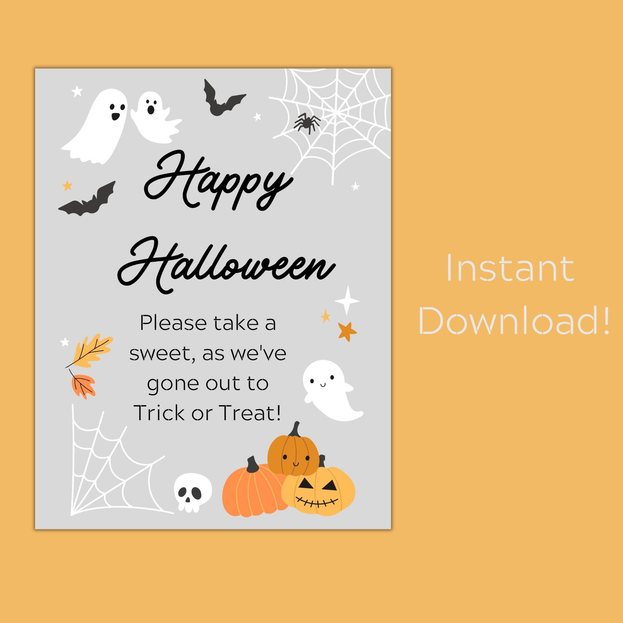 Cute Printable Halloween Sign in Grey | Happy Halloween | Candy Bowl ...