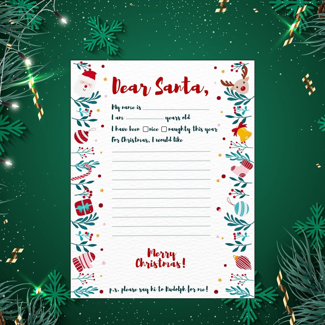 Dear Santa Letter | Instant Download | Letter to Santa Template | Cute ...