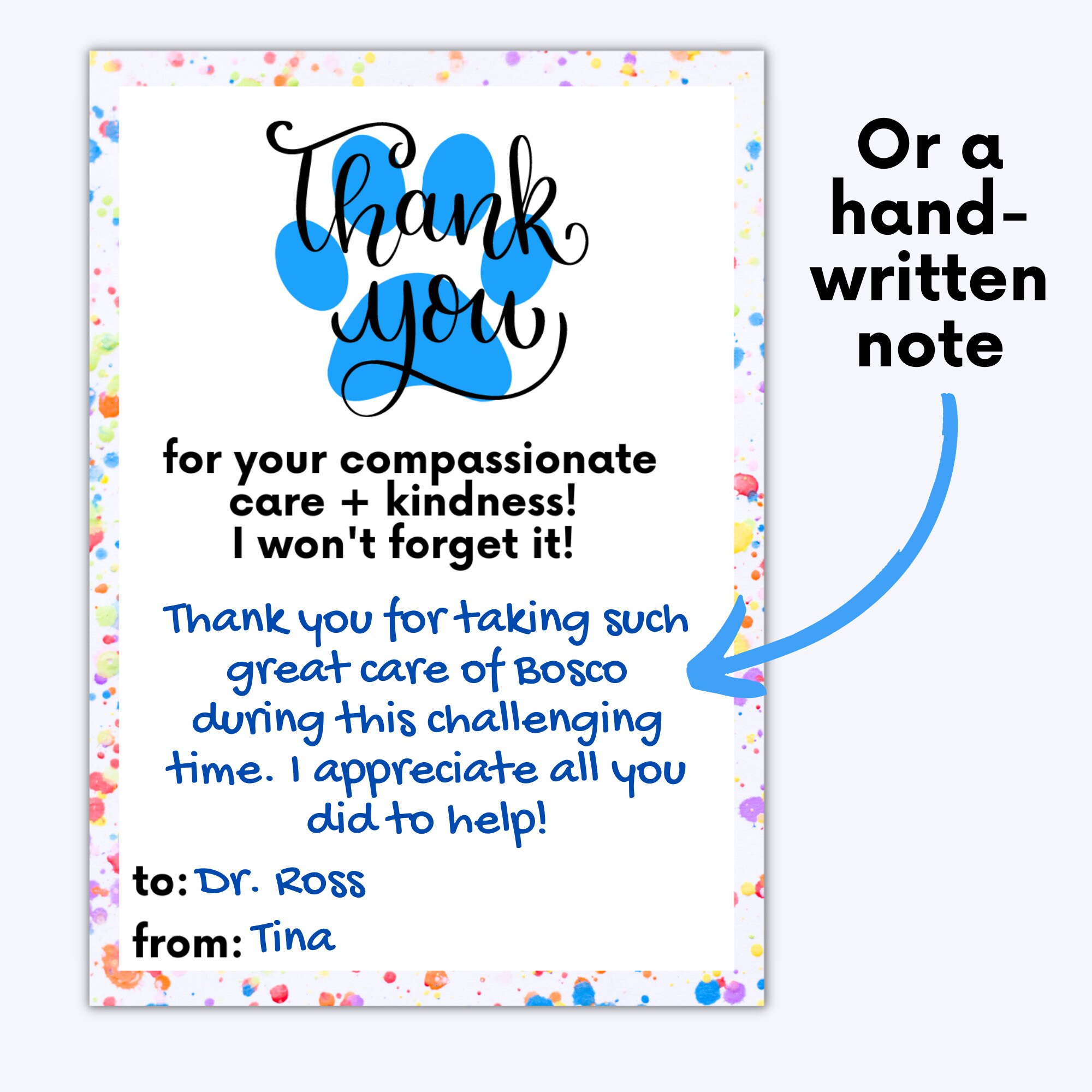 Printable Vet Thank You Cards Postcard Sized Gift Card Holders Vet ...