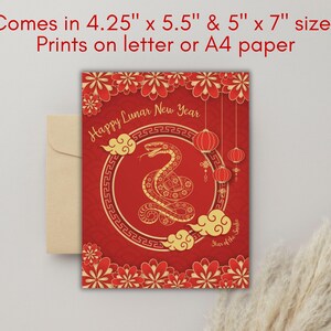 Printable Happy Chinese New Year Card Lunar New Year Card 2025 Year of ...