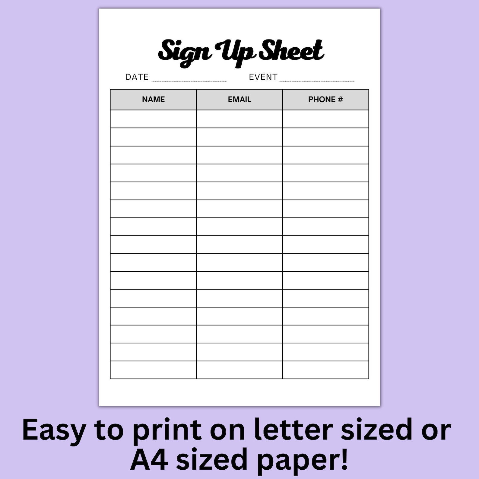 Minimalist Printable Sign up Sheet 4 Styles Included Email Sign up Form ...