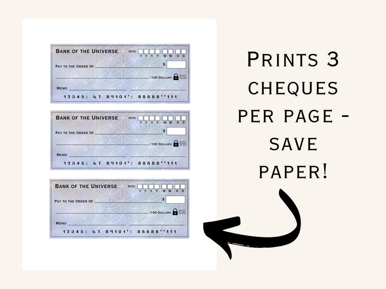 Bank of the Universe Cheque Template Wealth Manifestation Cheque Vision ...