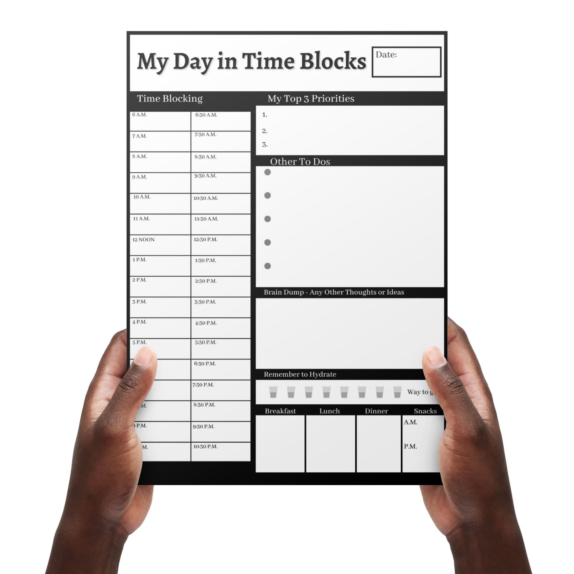 Printable Daily Time Block Planner Professional to Do List Time Blocker ...