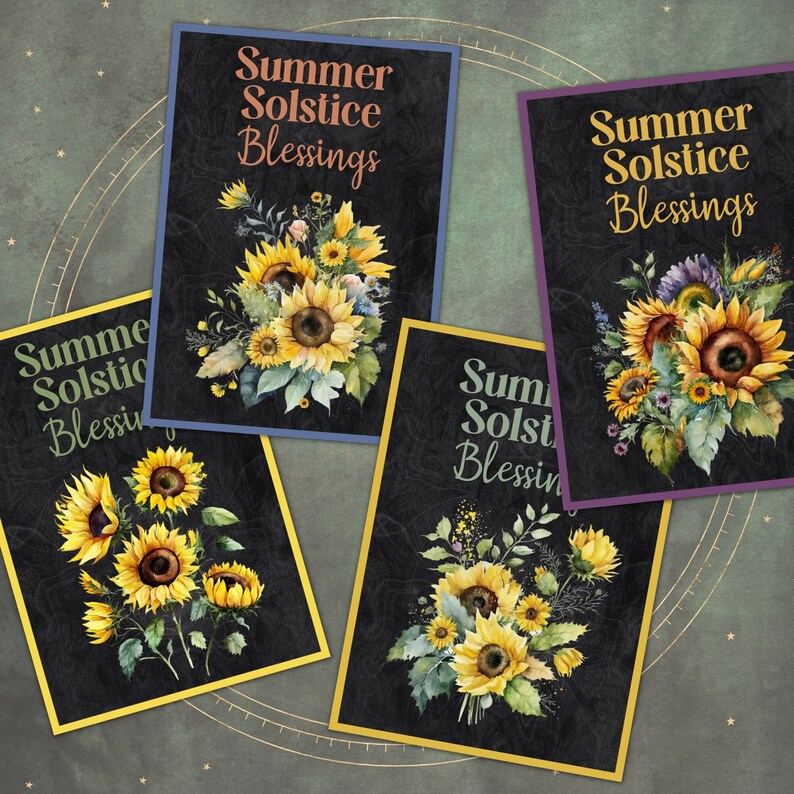4 Summer Solstice Blessings Altar Cards | Postcard Sized Mantel Card ...