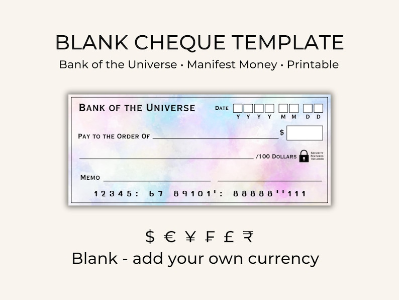 Bank of the Universe Cheque Template Manifestation Cheque Vision Board ...