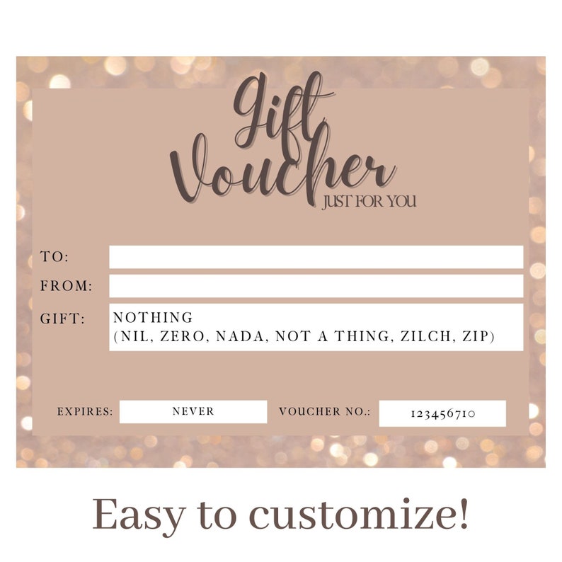 The Gift of Nothing Printable Gift Certificate Gag Gift Custom ...