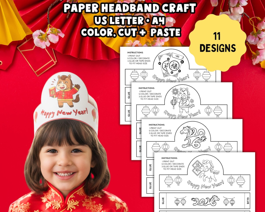 Lunar New Year Crown Coloring Craft Activity: Year of the Horse Chinese ...