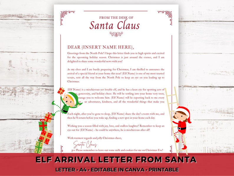 Editable Elf Letter Elf Arrival Letter From Santa Customizable Elf ...
