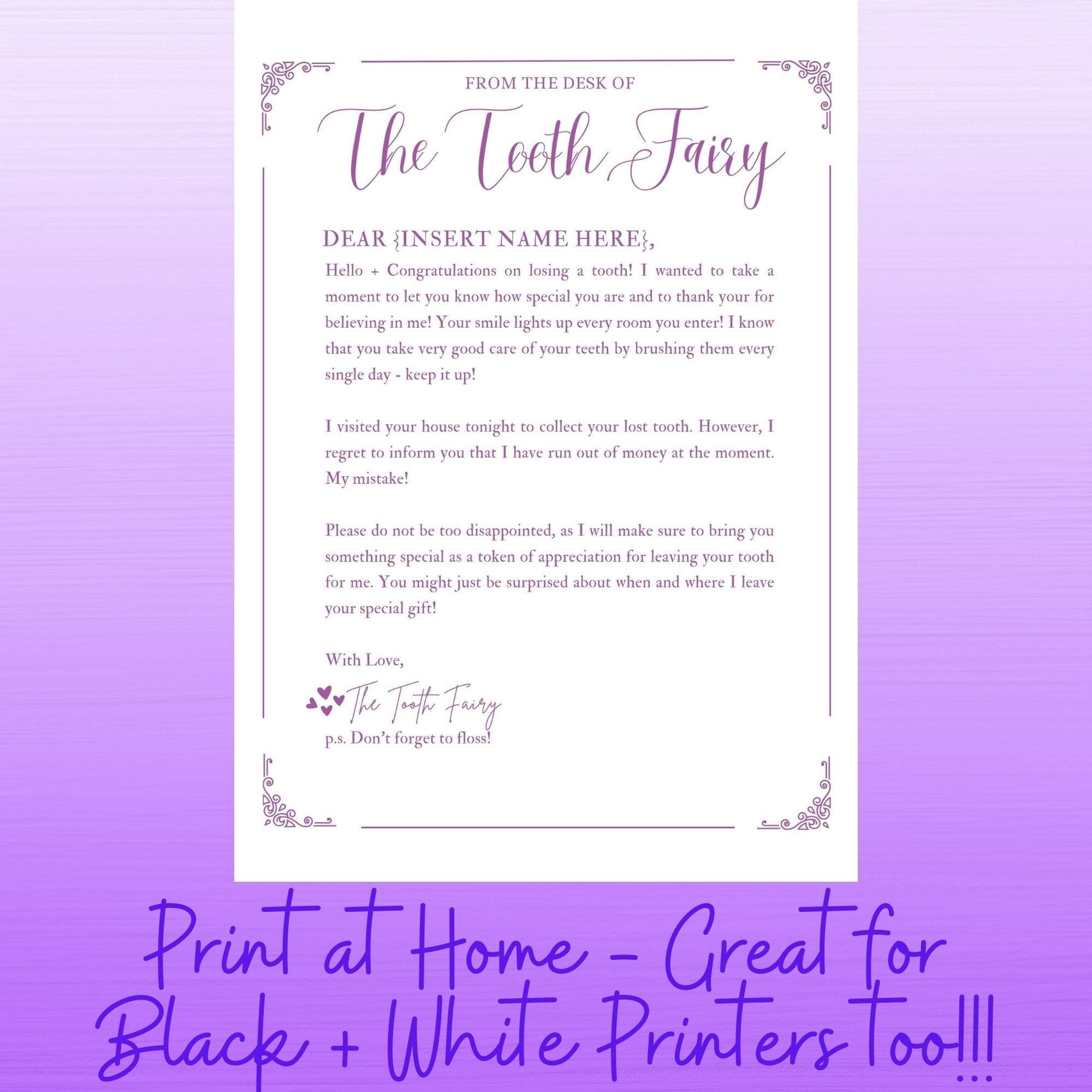 Customizable Letter From the Tooth Fairy Misplaced Tooth No Money ...