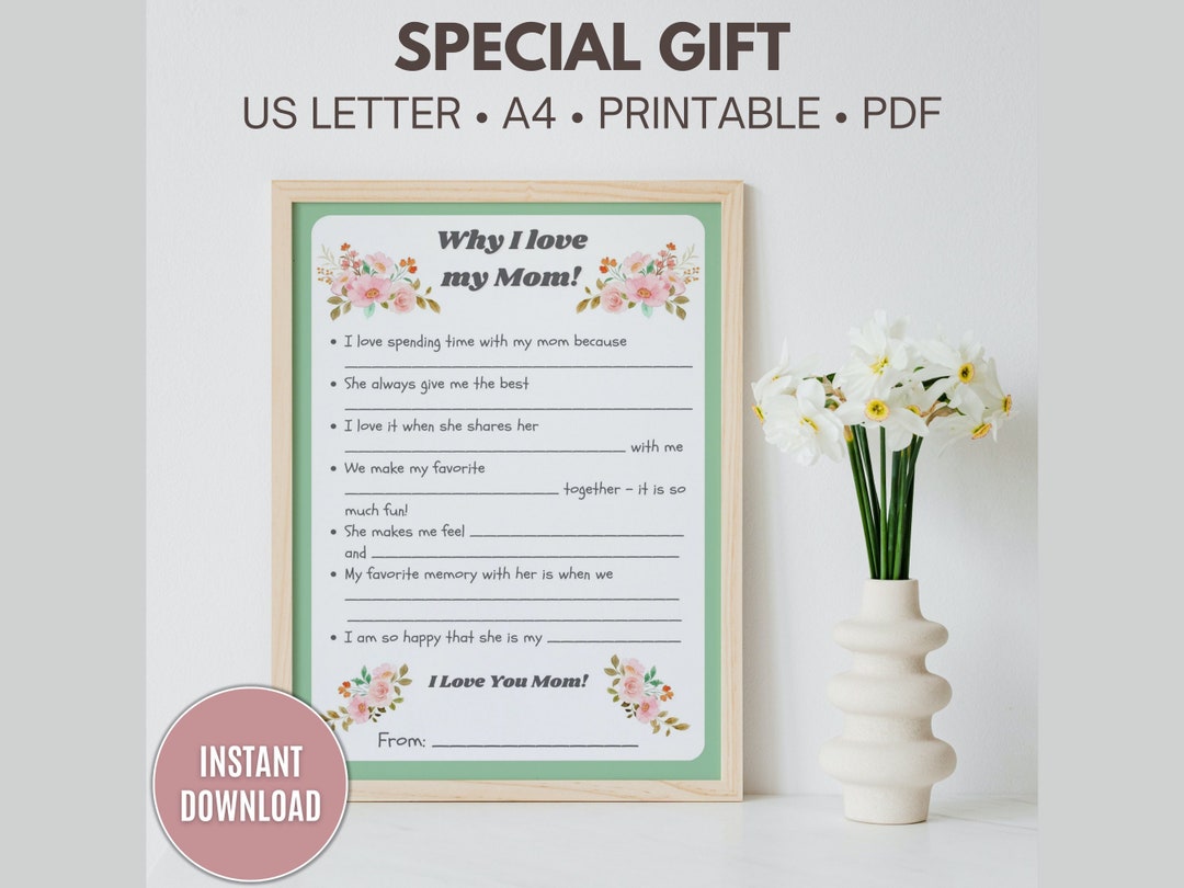 Why I Love My Mom All About My Mom Questionnaire Fill-in the Blanks ...