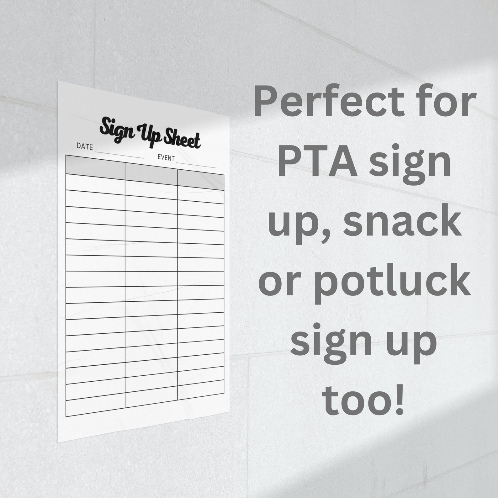 Minimalist Printable Sign up Sheet 4 Styles Included Email Sign up Form ...