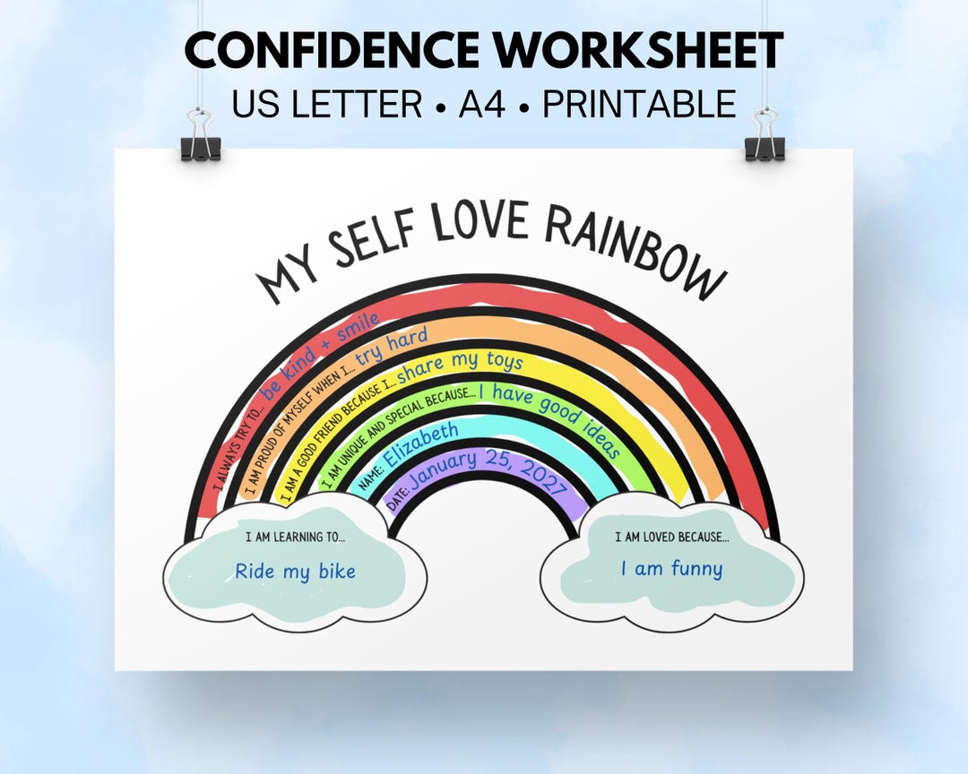 Kids Self Love Worksheet, Confidence Worksheet, My Self Love Rainbow ...