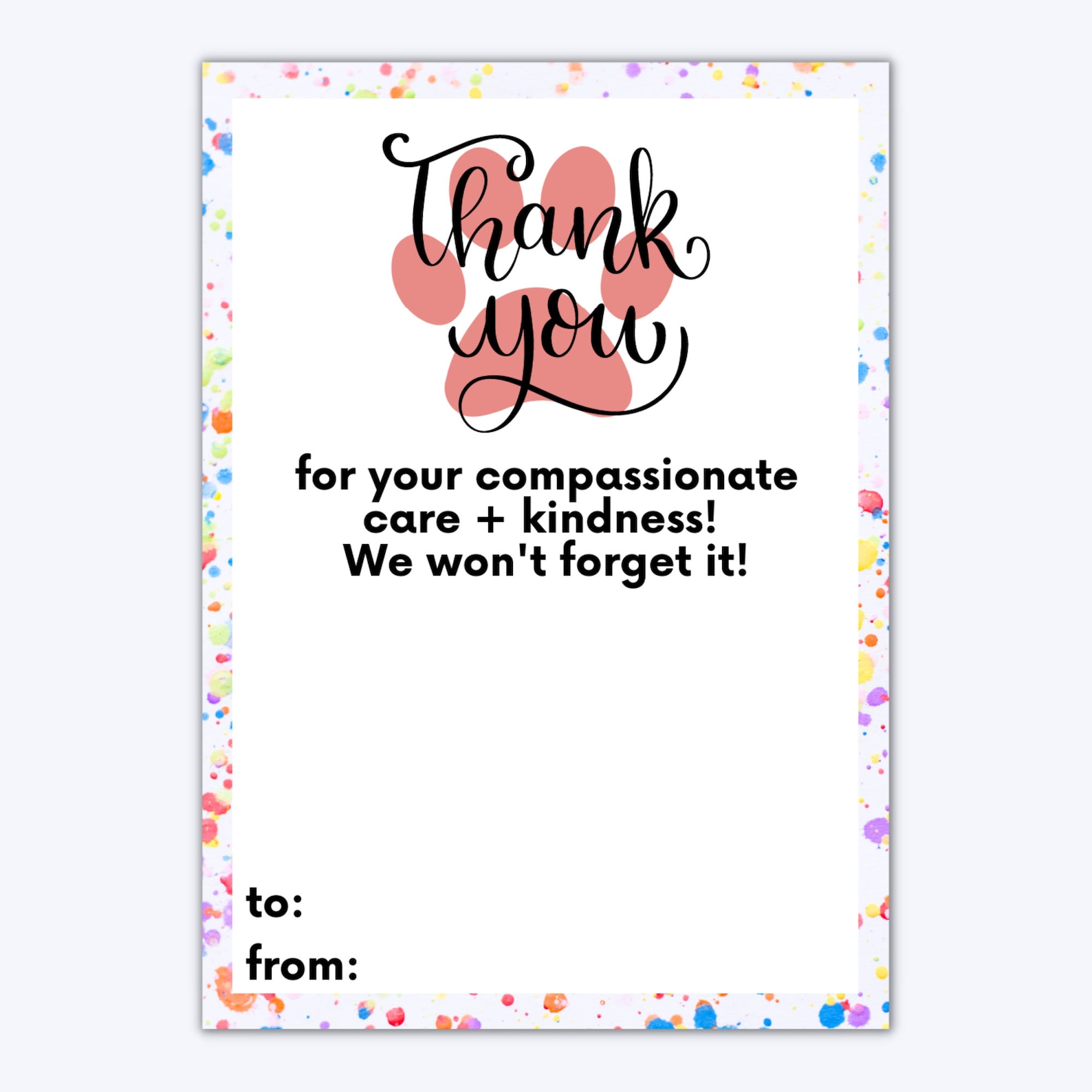 Printable Vet Thank You Cards Postcard Sized Gift Card Holders Vet ...