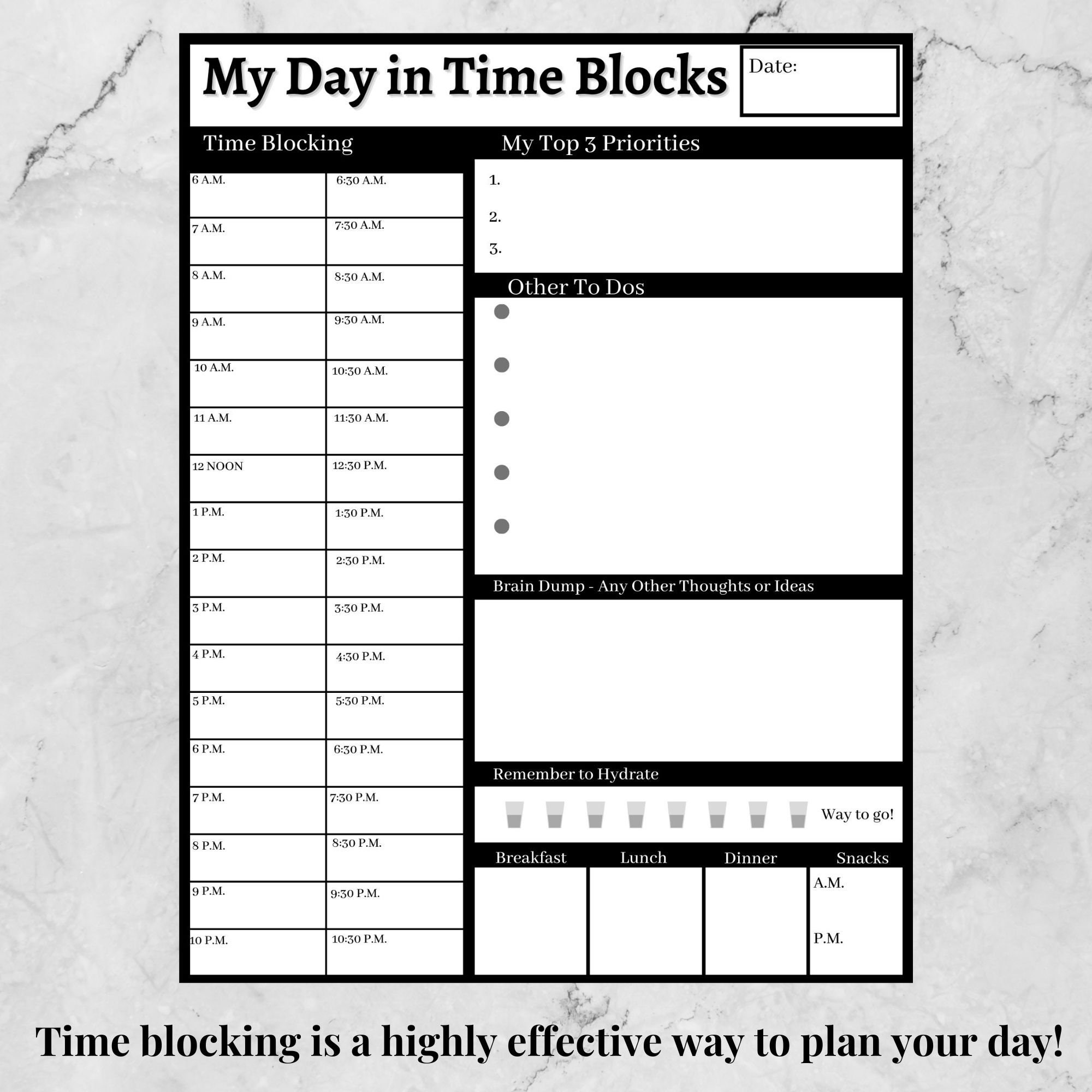 Printable Daily Time Block Planner Professional to Do List Time Blocker ...