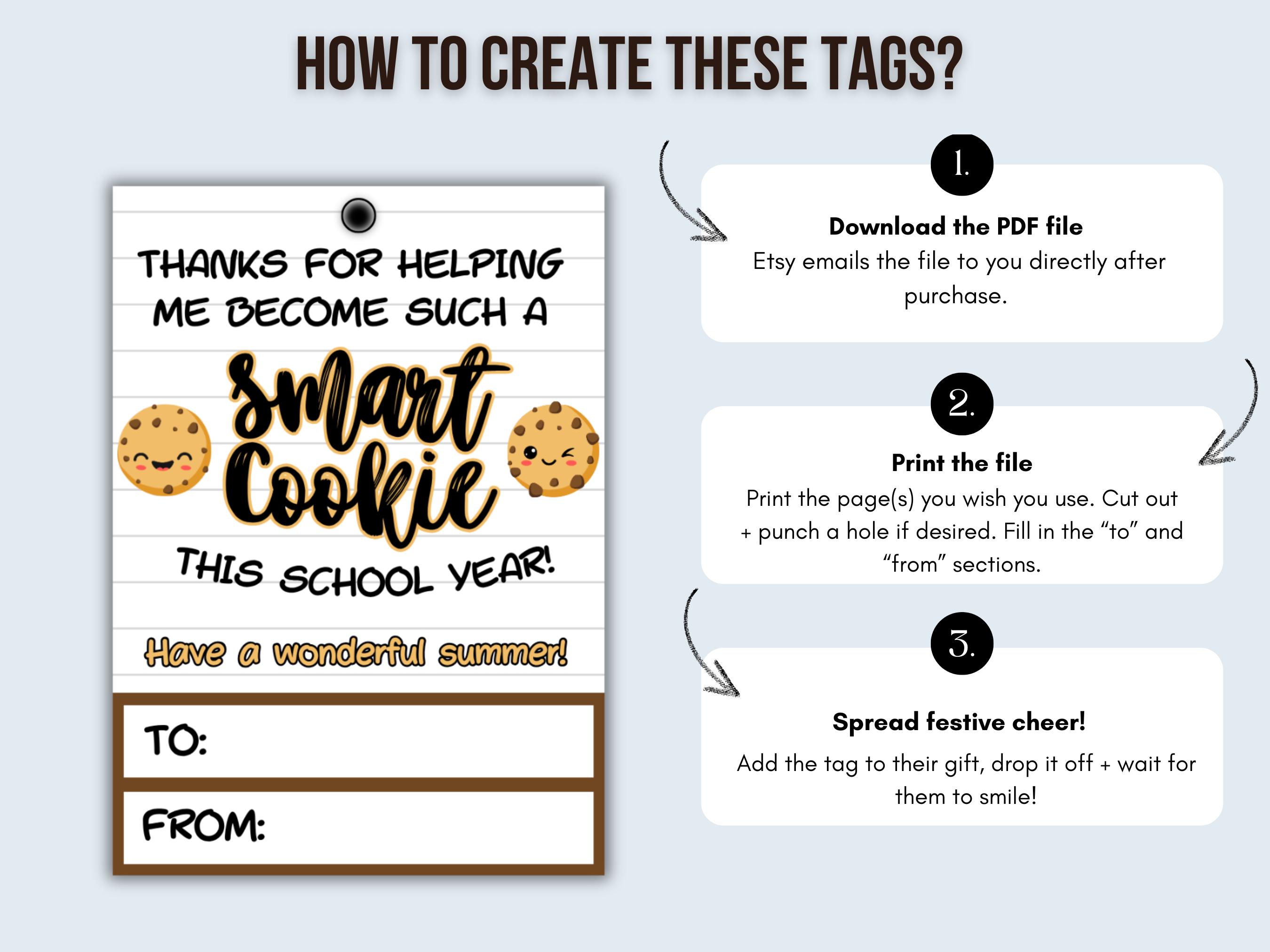One Smart Cookie Tag End of Year Gift, Teacher Cookies, Gift for ...