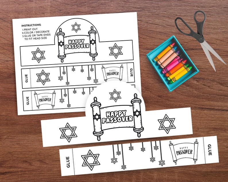 Passover Paper Crown Coloring Craft: Kids Headband Activity, Jewish ...