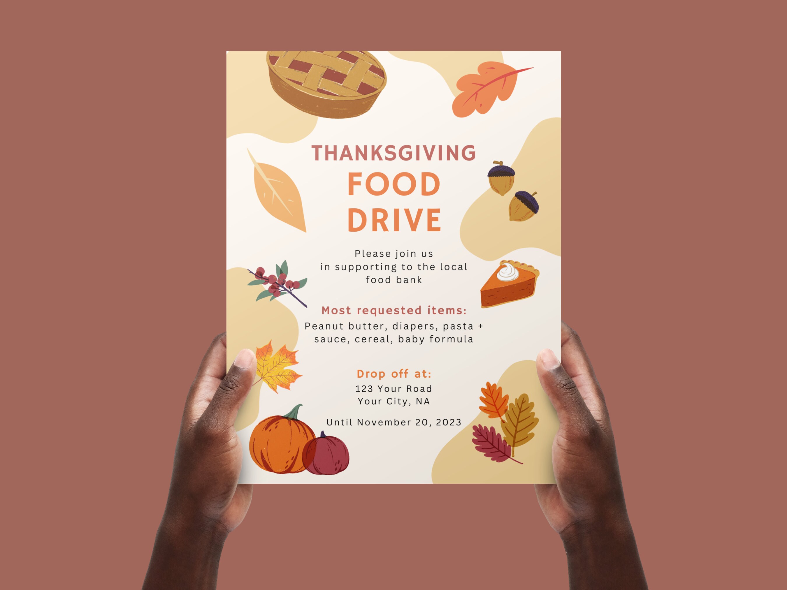 Editable Thanksgiving Food Drive Flyer Template Fall Food Drive Poster ...