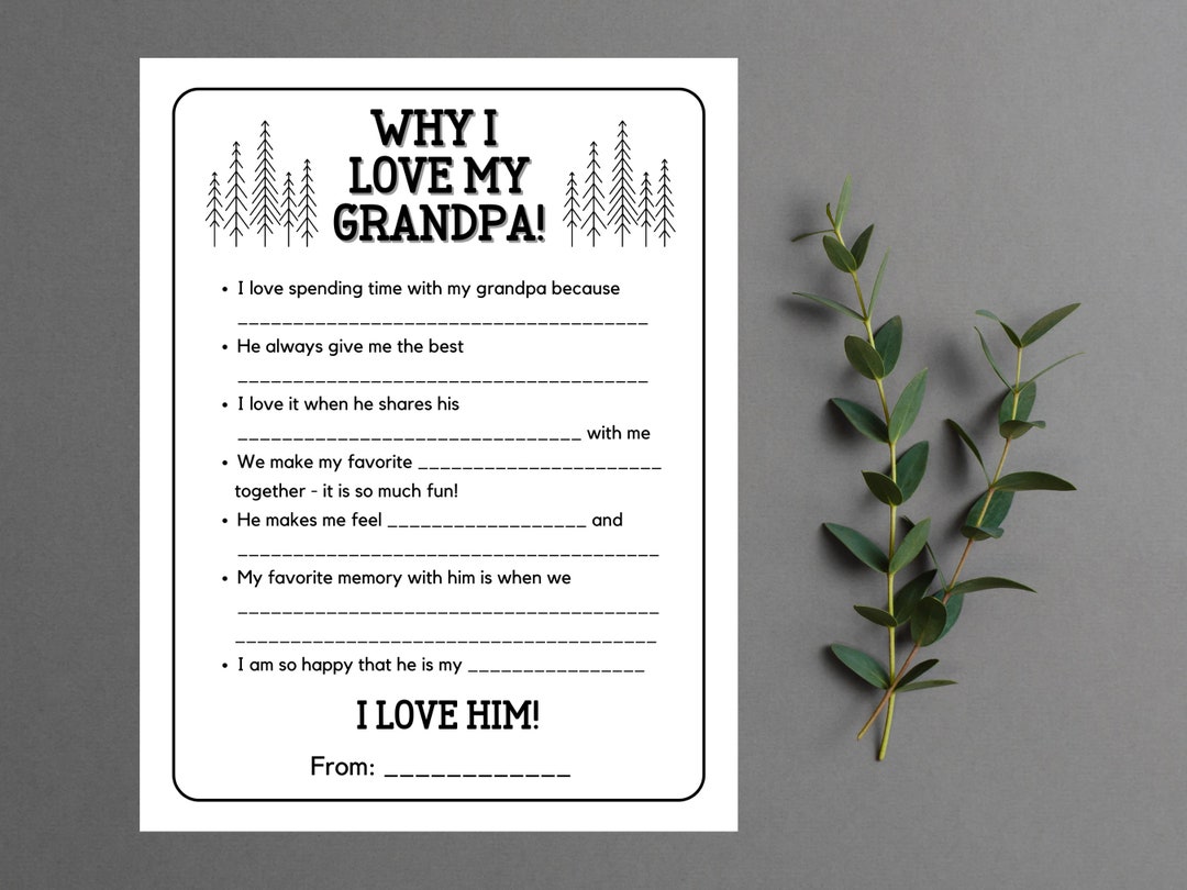 Custom Printable Grandad Gift Fill-in the Blanks Activity for Kids Why ...