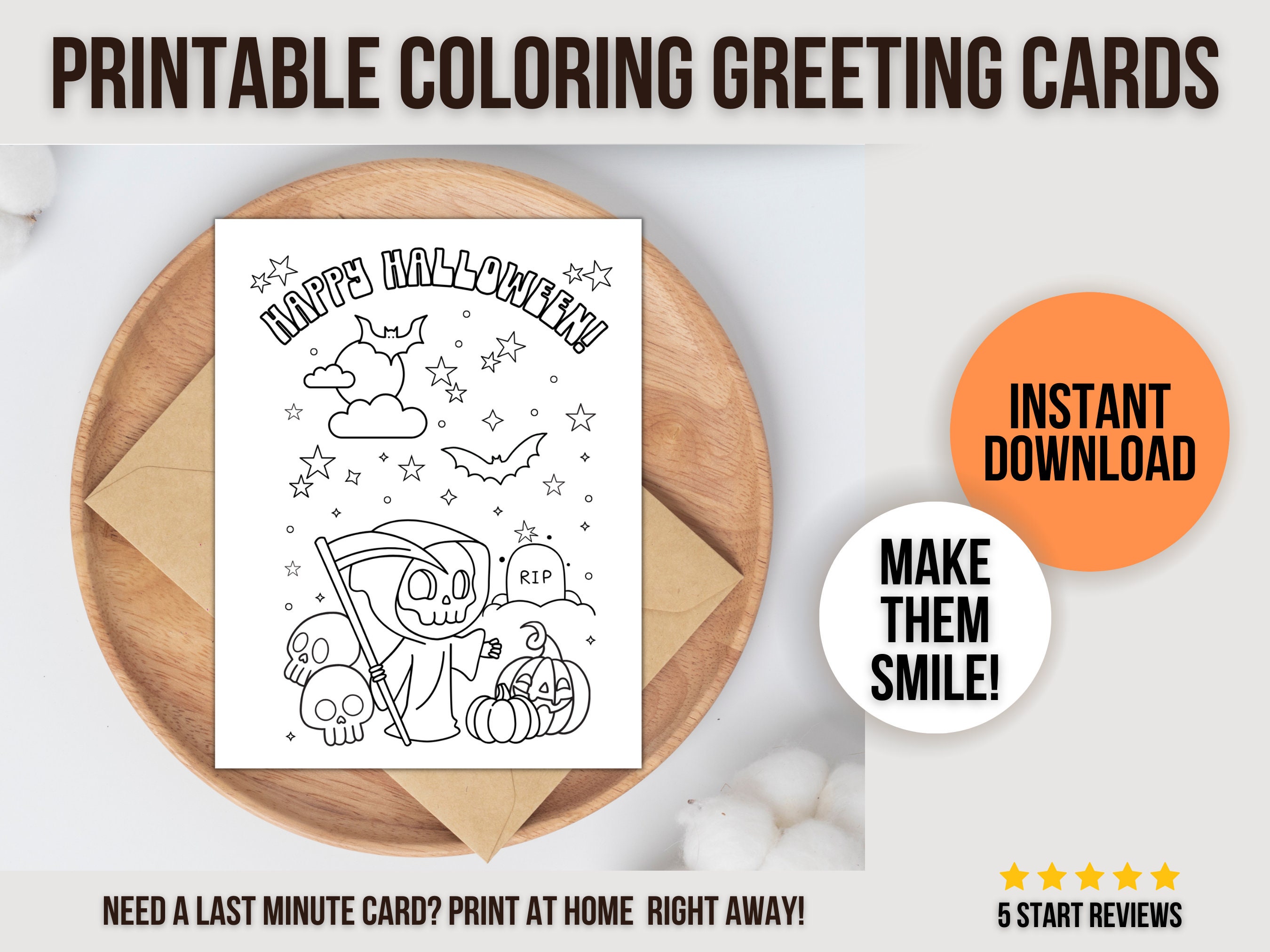 Halloween Coloring Card Bundle DIY Halloween Treat Crayon Coloring Card ...