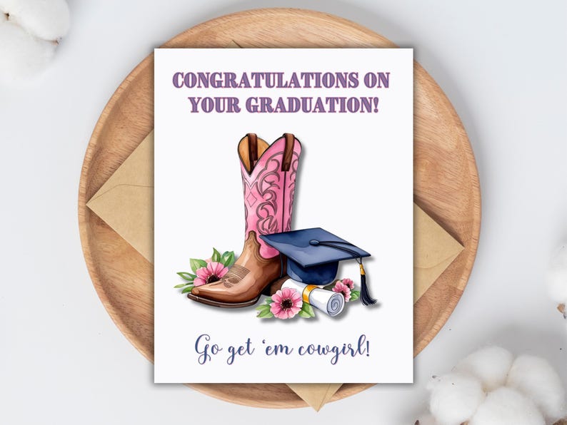 Cowgirl Graduation Card Printable Graduation Card, Ranch Rustic Cowboy ...