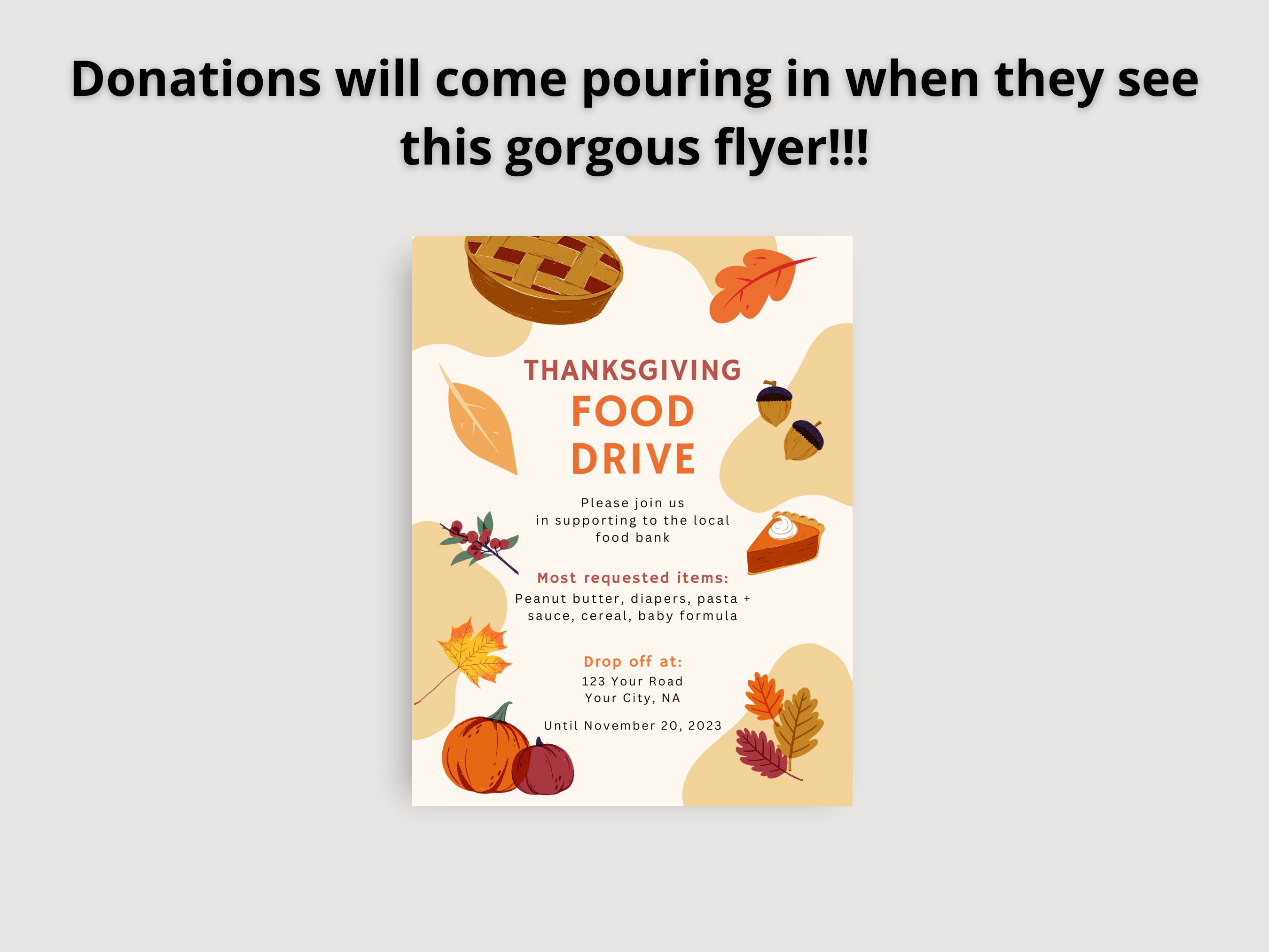 Editable Thanksgiving Food Drive Flyer Template Fall Food Drive Poster ...