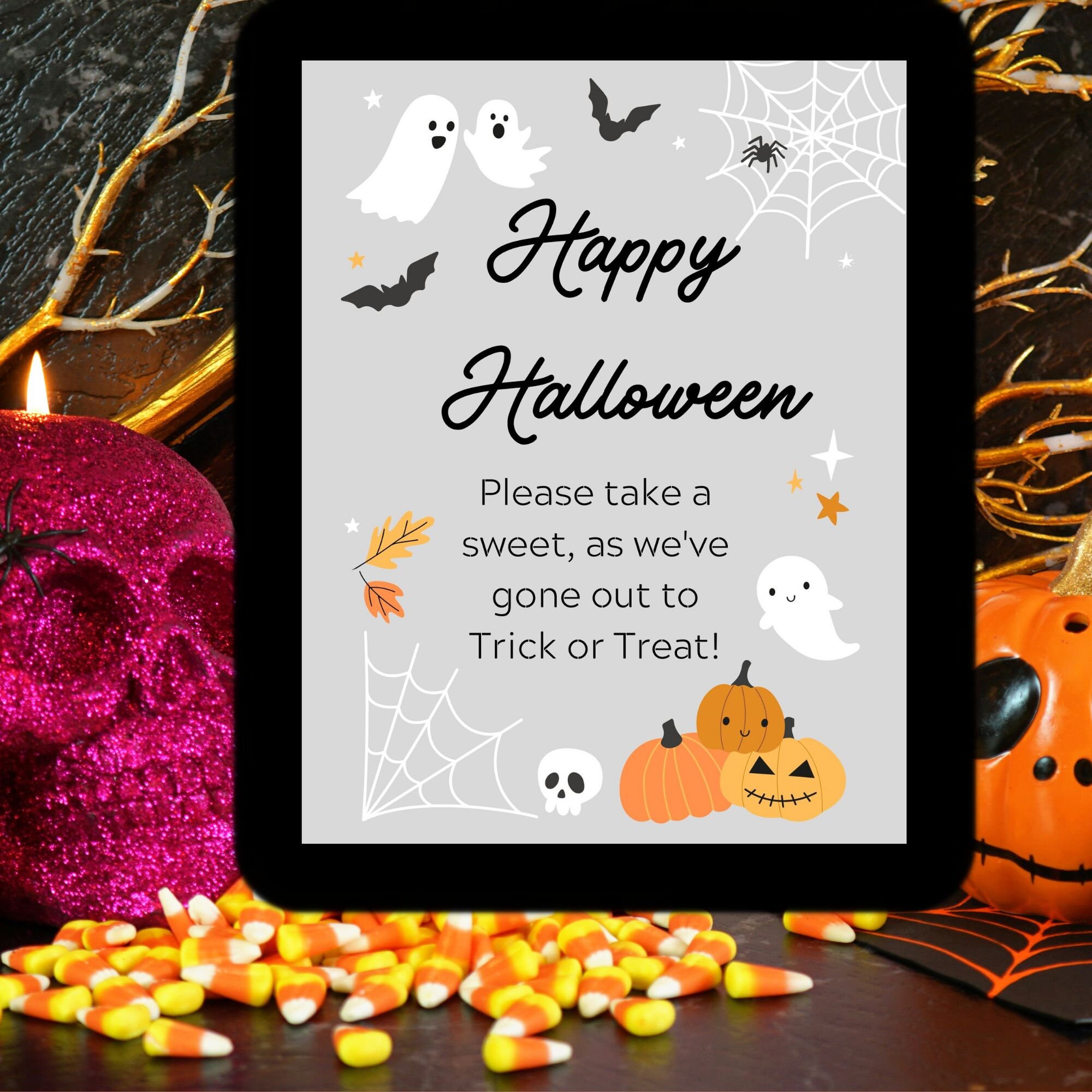 Cute Printable Halloween Sign in Grey | Happy Halloween | Candy Bowl ...