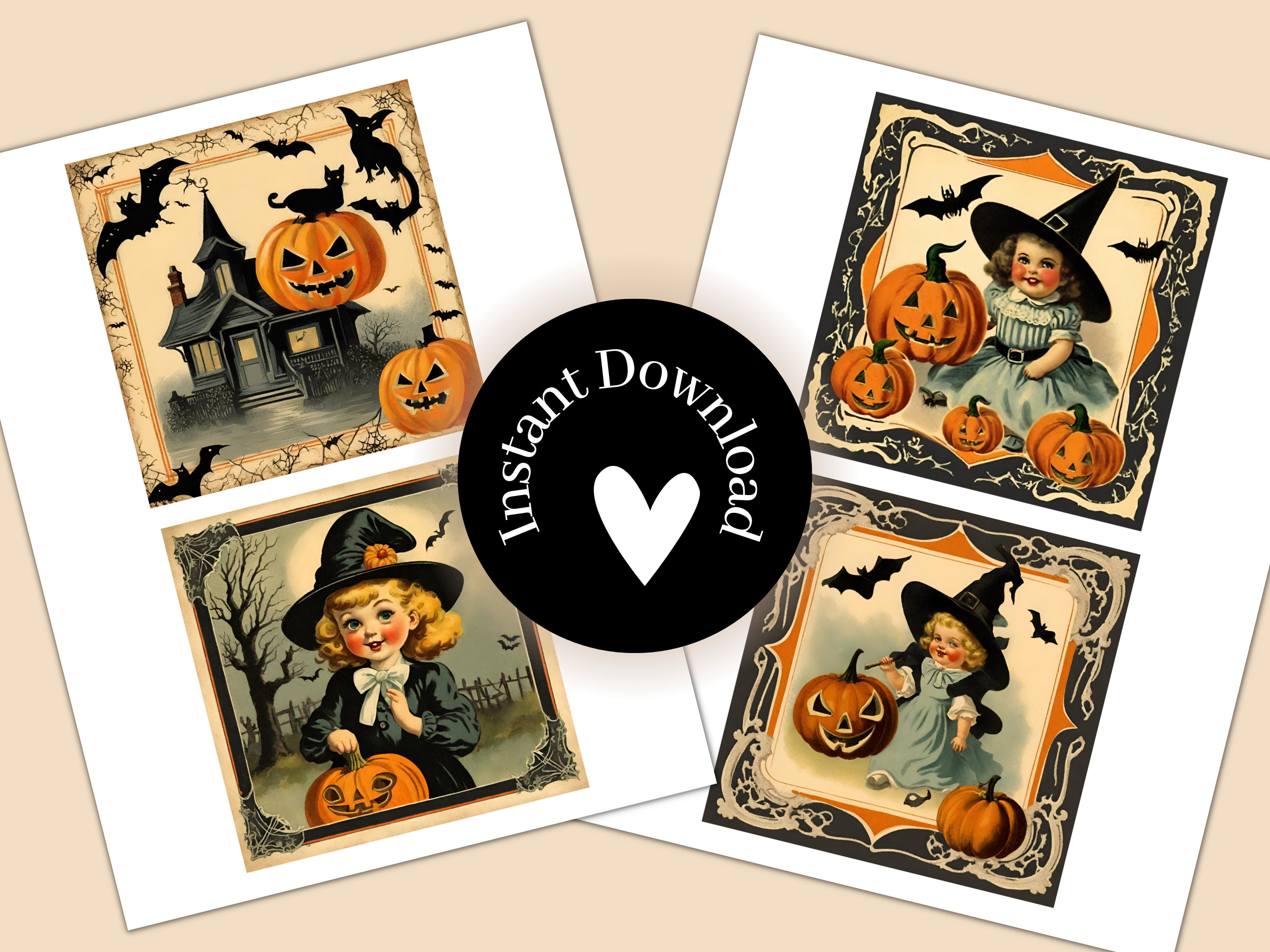 Printable Bundle of Creepy + Cute Vintage Halloween Postcards Halloween ...