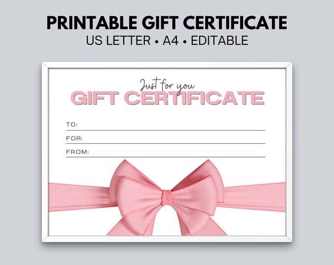 Printable Gift Certificate Custom Gift Certificate Customizable ...
