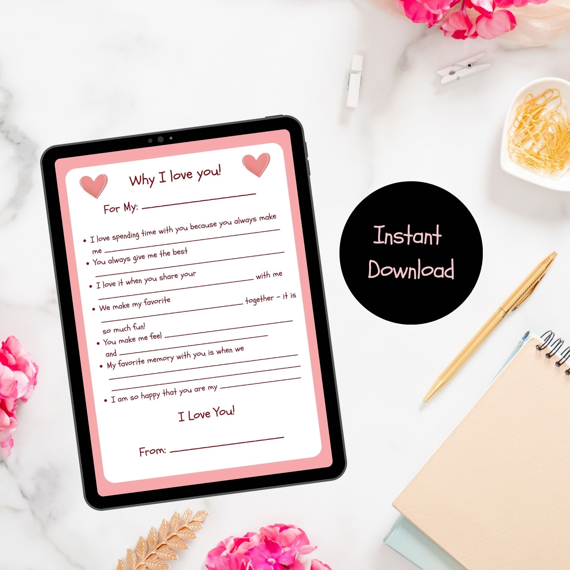 Why I Love You Fill-in the Blanks Activity for Kids Gift for Grandma ...