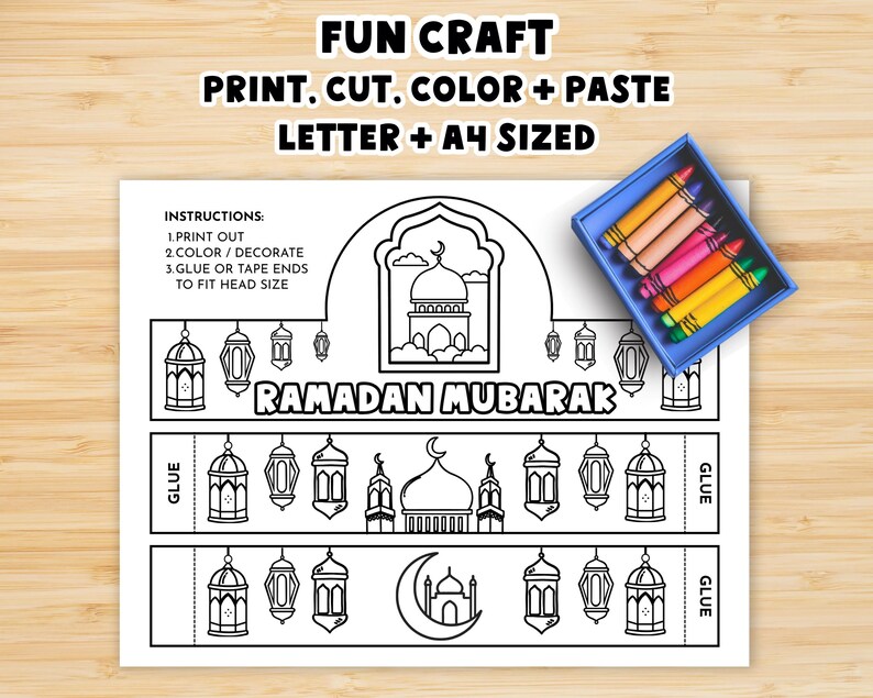 Ramadan Paper Crown Coloring Craft: Kids Hat Activity, Islamic, Ramadan ...