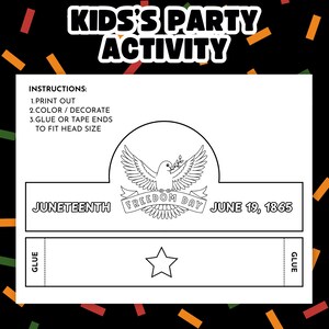 Juneteenth Paper Crown Coloring Craft, Juneteenth Party, Jubilee Day ...
