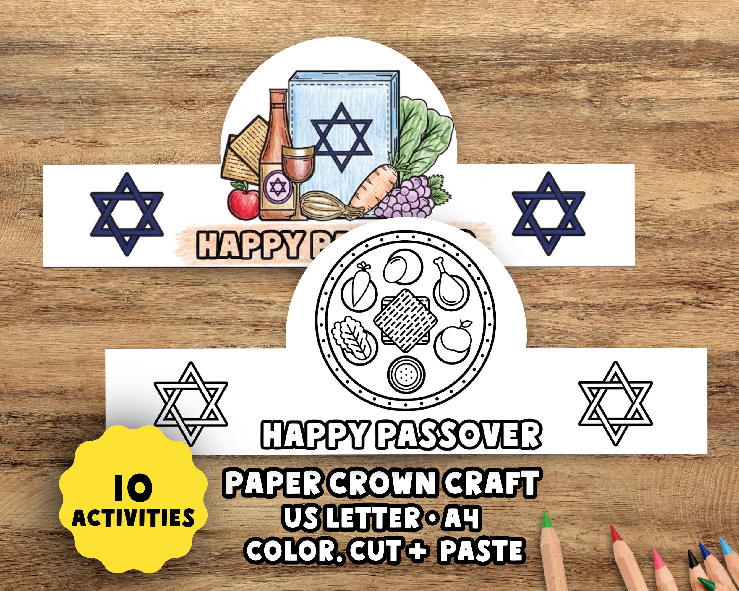 Passover Paper Crown Coloring Craft: Kids Headband Activity, Jewish ...