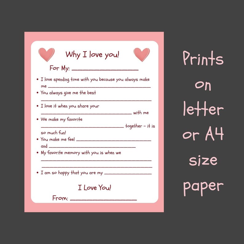 Why I Love You | Fill-in the Blanks Activity for Kids | Gift for ...