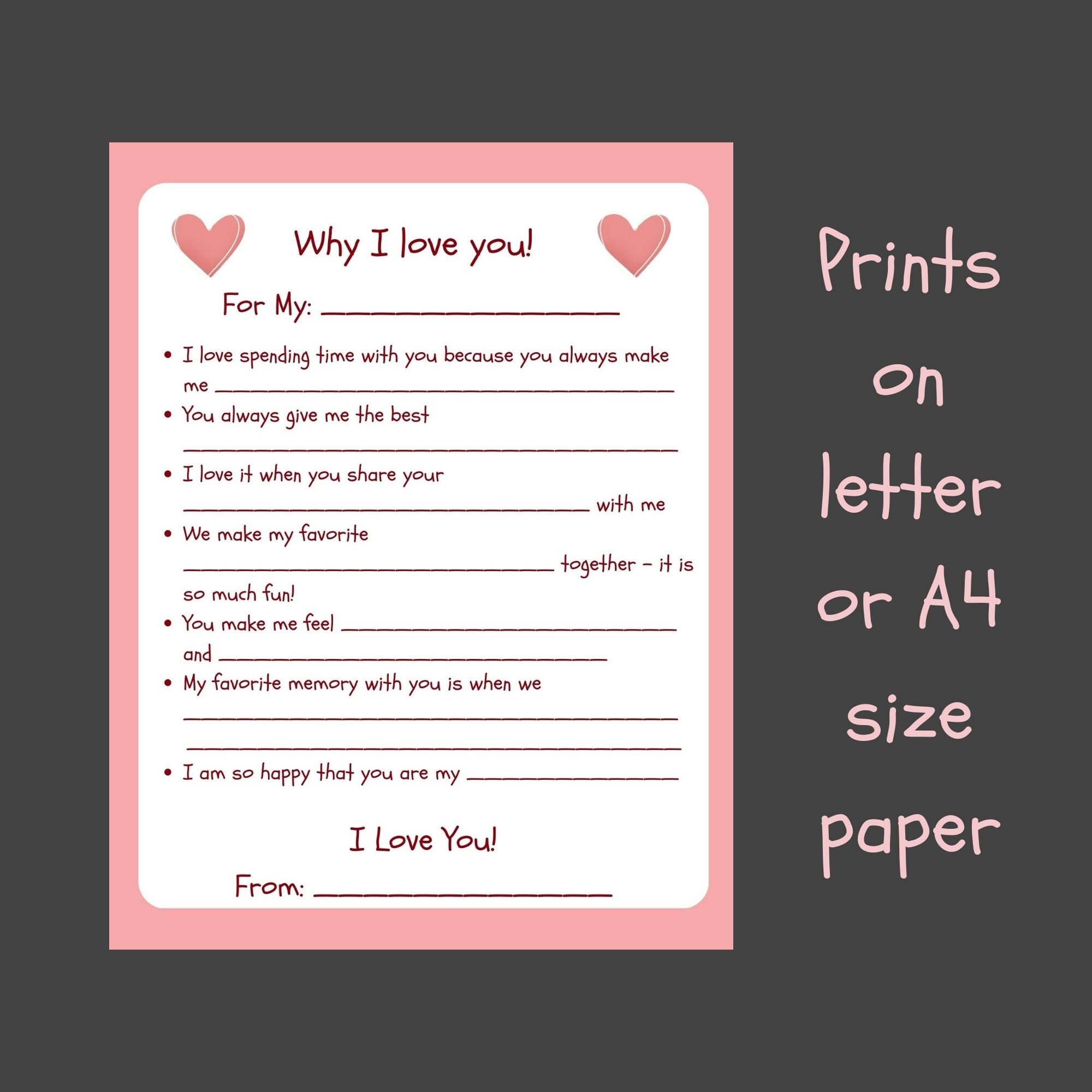 Why I Love You | Fill-in the Blanks Activity for Kids | Gift for ...