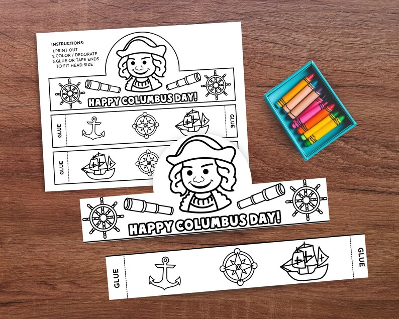 Columbus Day Craft: Crown Coloring Craft Activity, Kids Activity, Paper ...