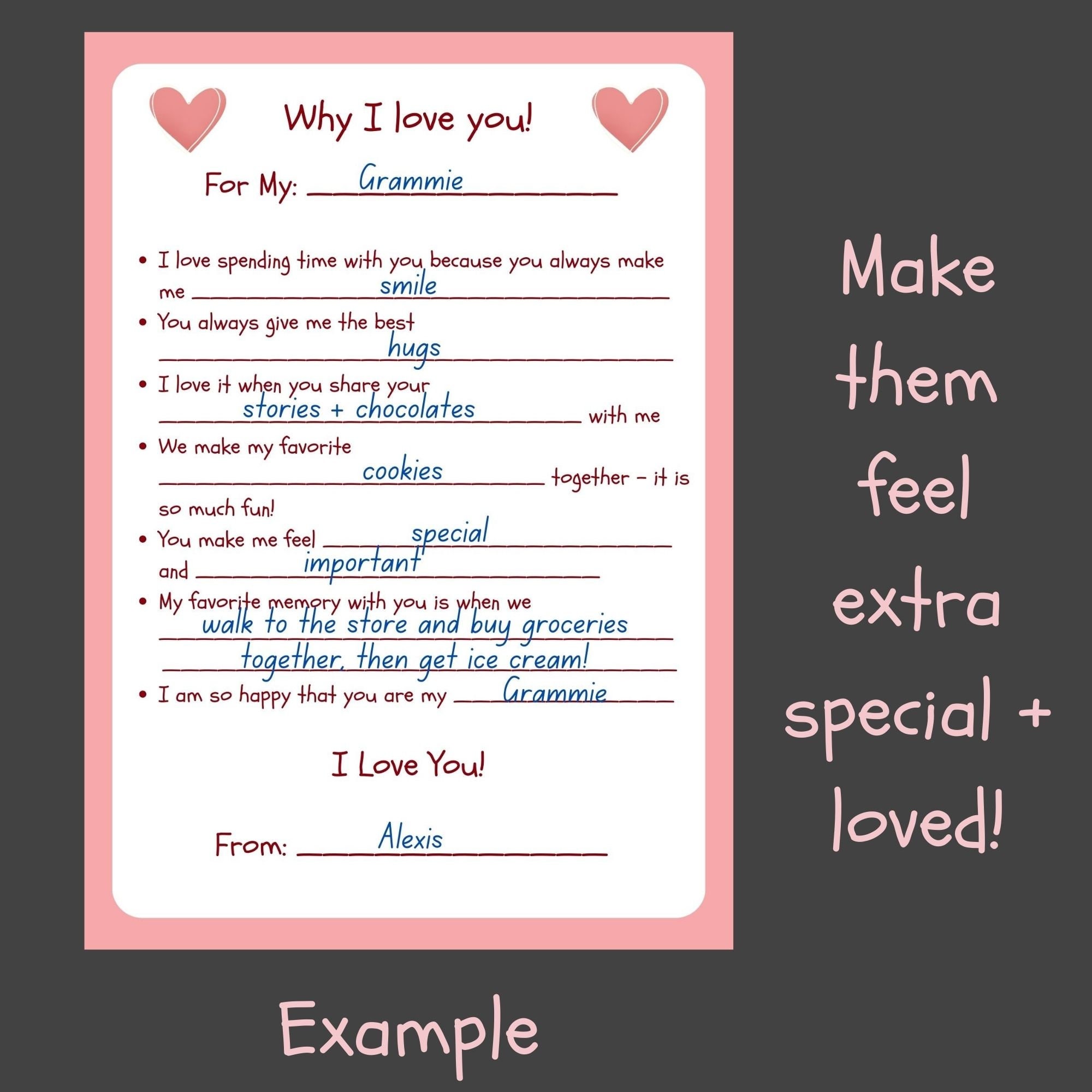 Why I Love You Fill-in the Blanks Activity for Kids Gift for Grandma ...